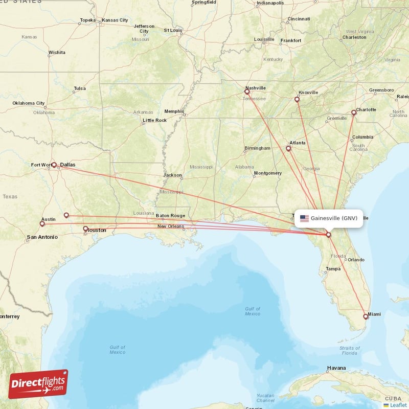 Direct flights from Gainesville - 4 destinations - GNV, USA ...