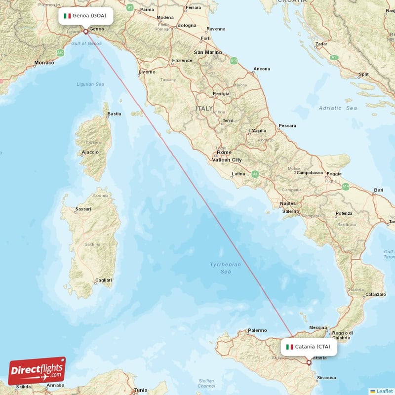 Direct flights from Genoa to Catania, GOA to CTA non-stop - Directflights.com