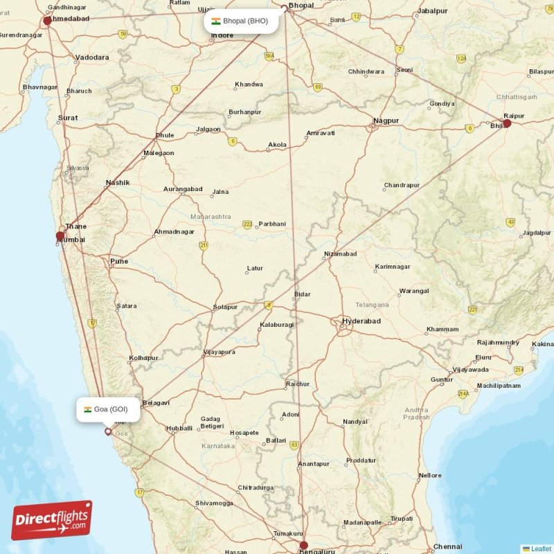 Direct flights from Goa to Bhopal, GOI to BHO non-stop - Directflights.com