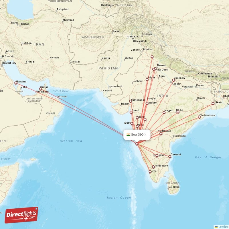 Direct flights from Goa - 24 destinations - GOI, India - Directflights.com