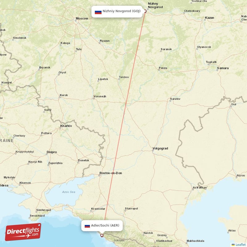 Direct flights from Nizhniy Novgorod to Adler/Sochi, GOJ to AER non ...