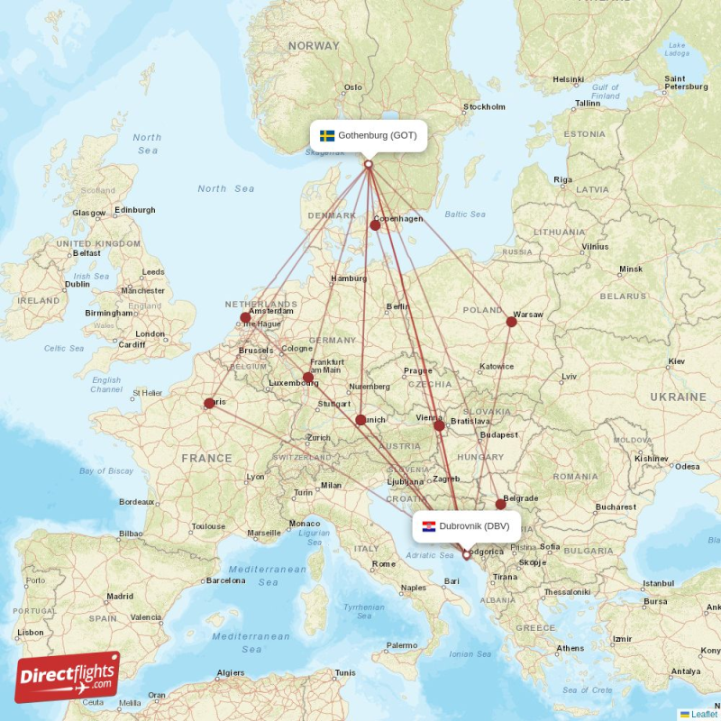 Direct flights from Gothenburg to Dubrovnik (GOT-DBV) - Directflights.com