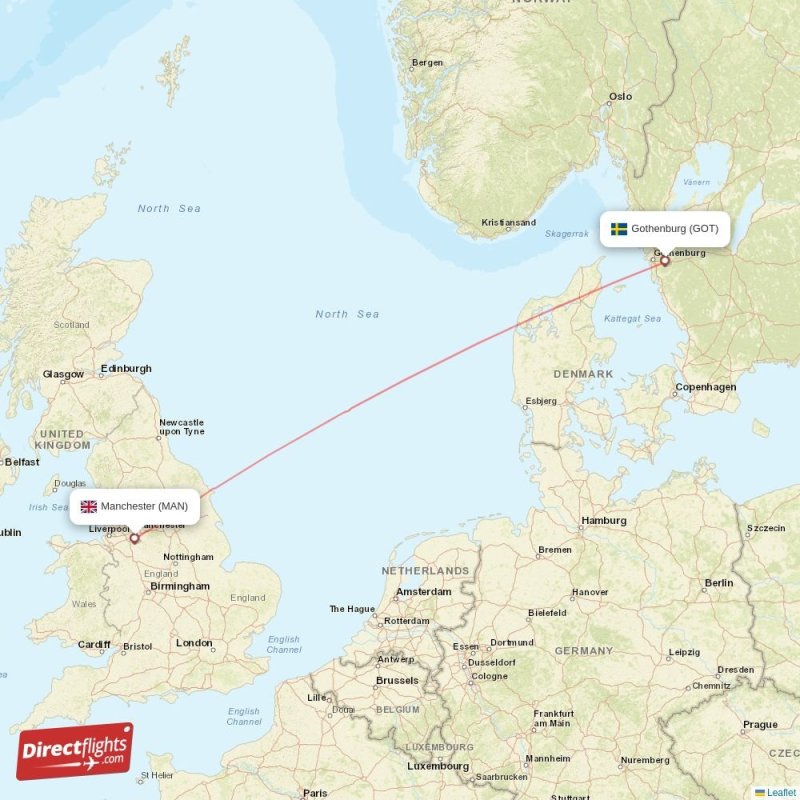 Direct flights from Gothenburg to Manchester (GOT-MAN) - Directflights.com