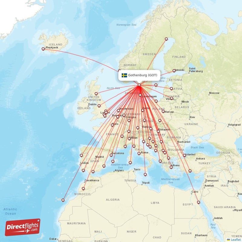 Direct flights from Gothenburg - 61 destinations - GOT, Sweden - Directflights.com
