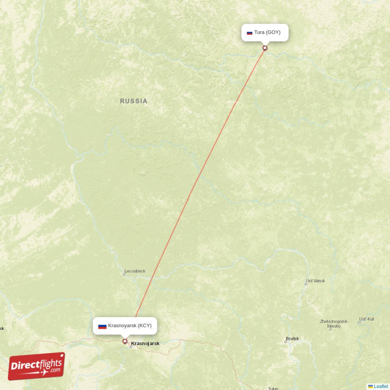 Direct flights from Tura to Krasnoyarsk, GOY to KCY non-stop ...