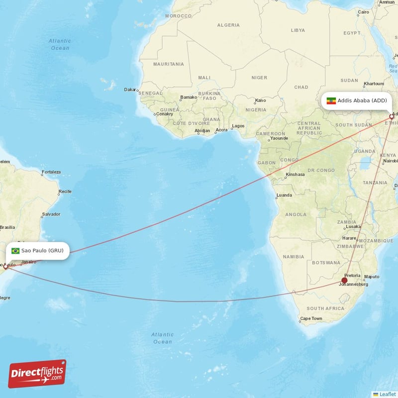 Direct flights from Sao Paulo to Addis Ababa, GRU to ADD non-stop - Directflights.com