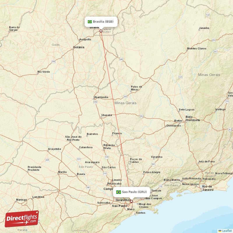 Direct flights from Sao Paulo to Brasilia, GRU to BSB non-stop ...