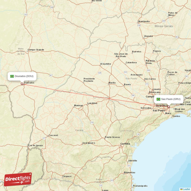 Direct flights from Sao Paulo to Dourados, GRU to DOU non-stop ...