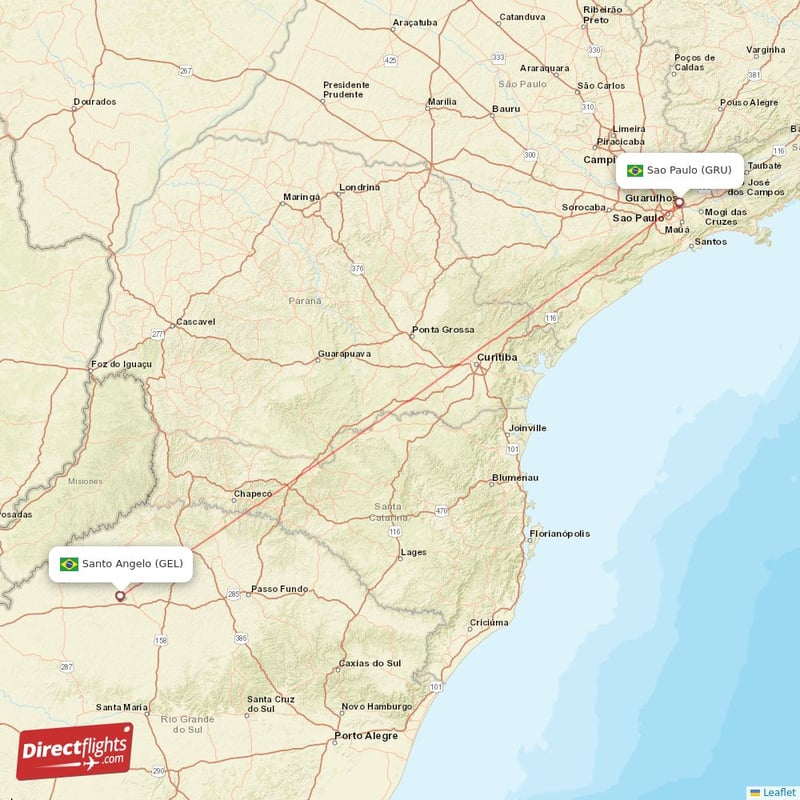 Direct flights from Sao Paulo to Santo Angelo, GRU to GEL non-stop ...