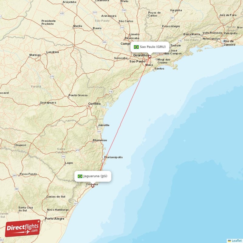 Direct flights from Sao Paulo to Jaguaruna, GRU to JJG non-stop - Directflights.com