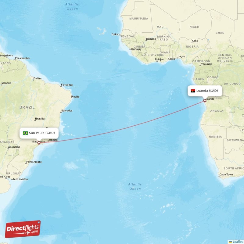 Direct flights from Sao Paulo to Luanda, GRU to LAD non-stop - Directflights.com