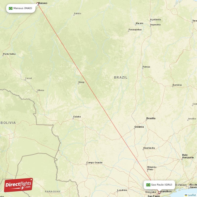 Direct flights from Sao Paulo to Manaus, GRU to MAO non-stop ...