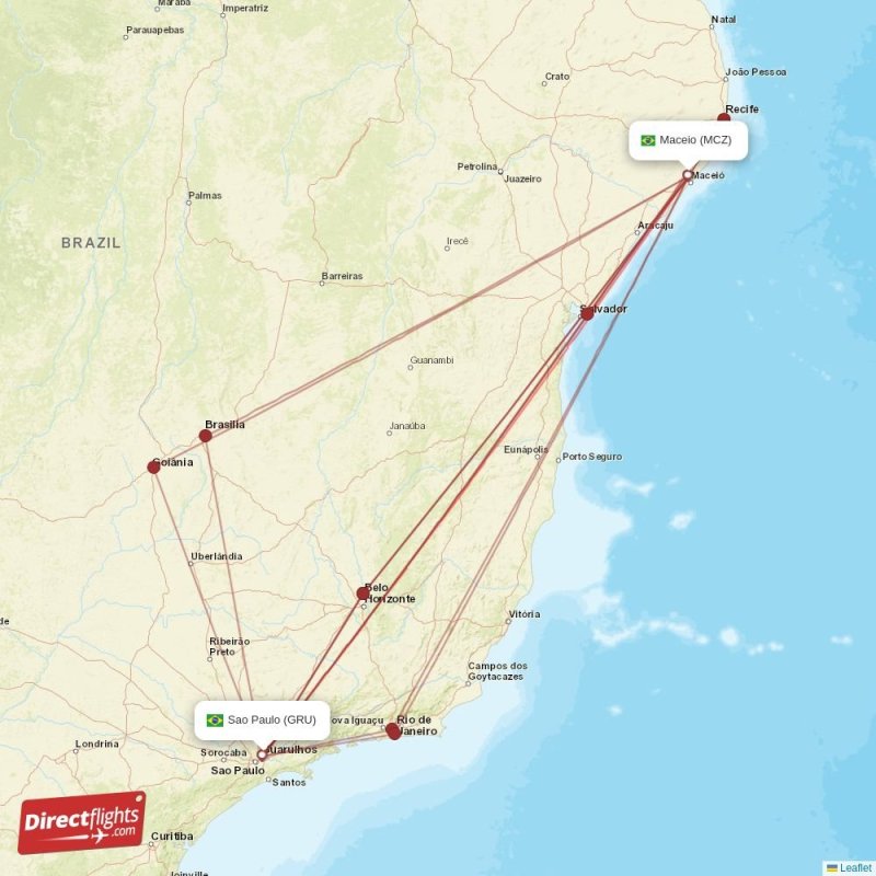 Direct flights from Sao Paulo to Maceio, GRU to MCZ non-stop ...