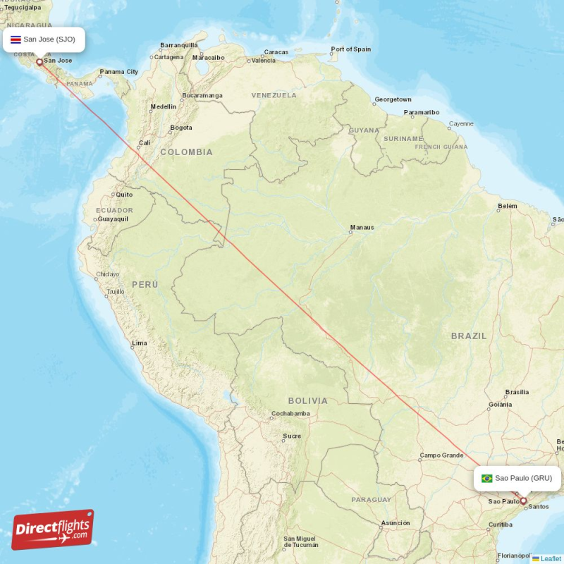 Direct flights from Sao Paulo to San Jose (GRU-SJO) - Directflights.com