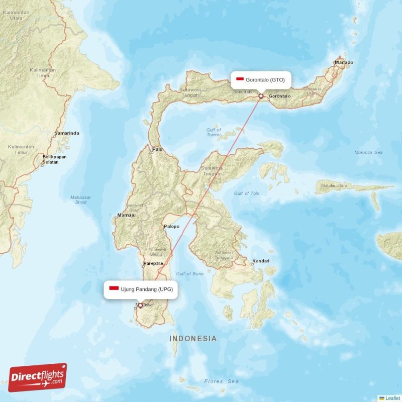 Direct flights from Gorontalo to Ujung Pandang (GTO-UPG ...