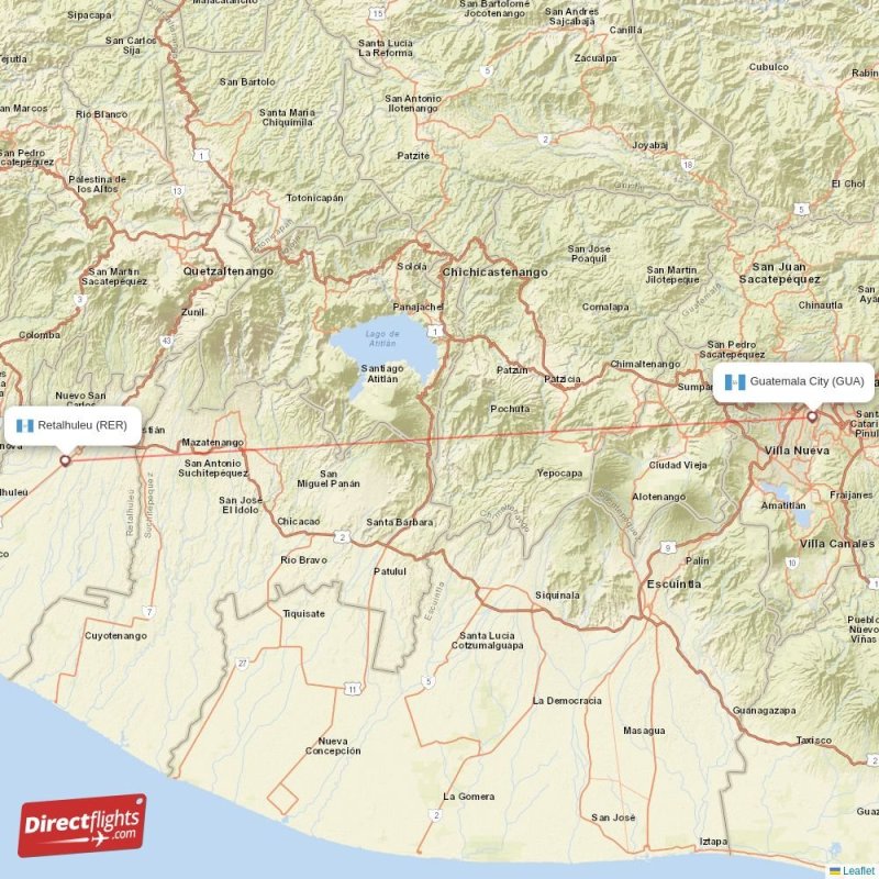 Direct flights from Guatemala City to Retalhuleu (GUA-RER ...