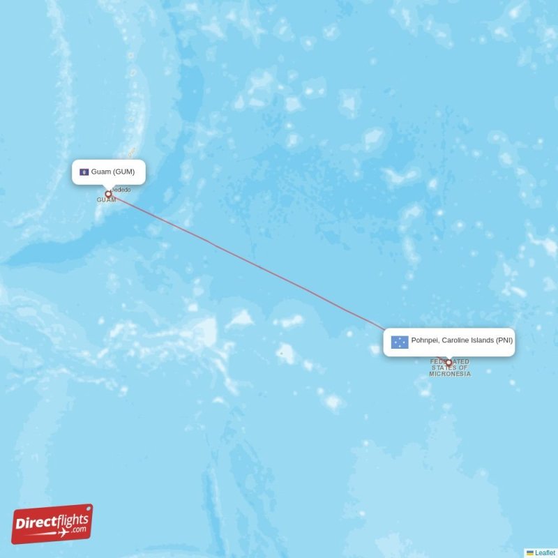 Direct flights from Guam to Pohnpei, Caroline Islands, GUM to PNI non ...