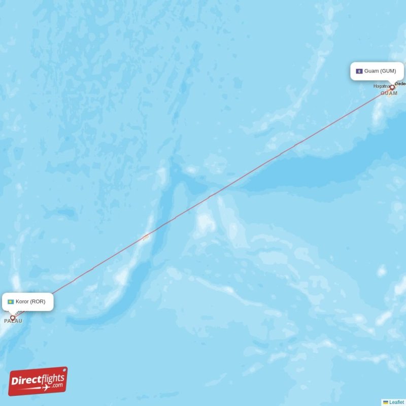 Direct flights from Guam to Koror, GUM to ROR non-stop - Directflights.com