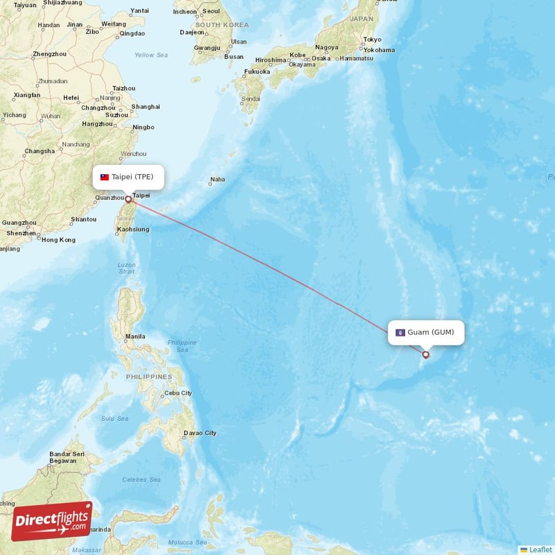 Direct flights from Guam to Taipei, GUM to TPE non-stop - Directflights.com