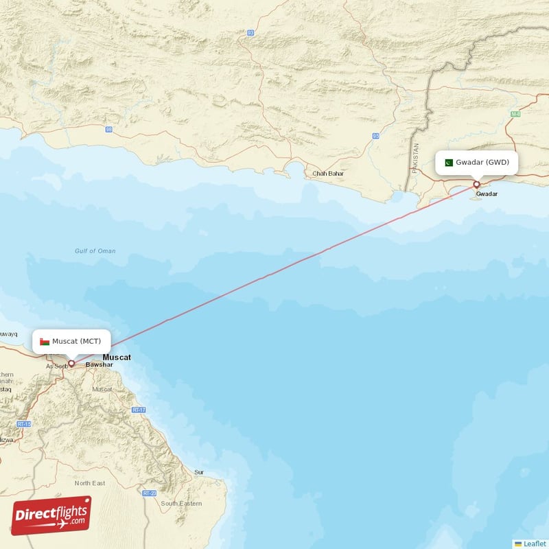 Direct flights from Muscat to Gwadar, MCT to GWD non-stop - Directflights.com