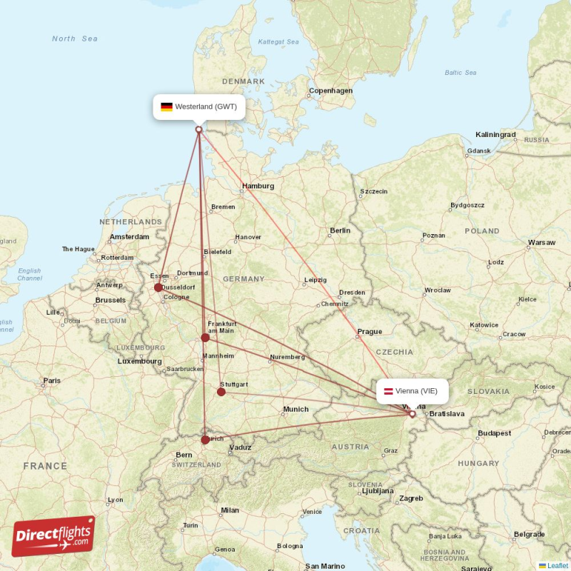 Direct flights from Westerland to Vienna (GWT-VIE) - Directflights.com
