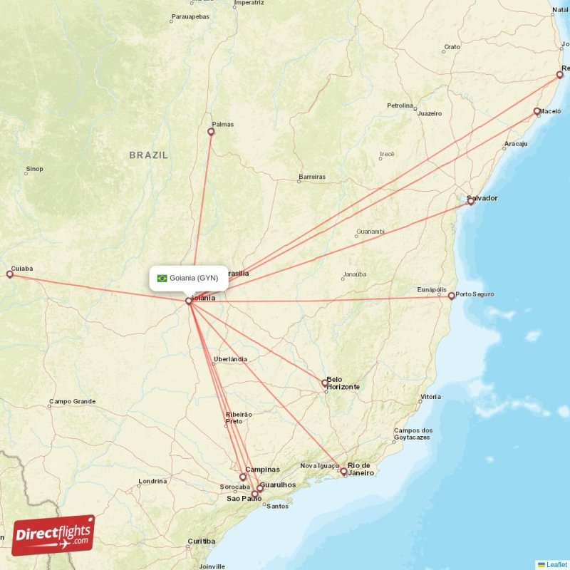 Direct flights from Goiania - 12 destinations - GYN, Brazil ...
