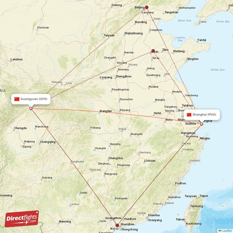 Direct flights from Guangyuan to Shanghai, GYS to PVG non-stop - Directflights.com