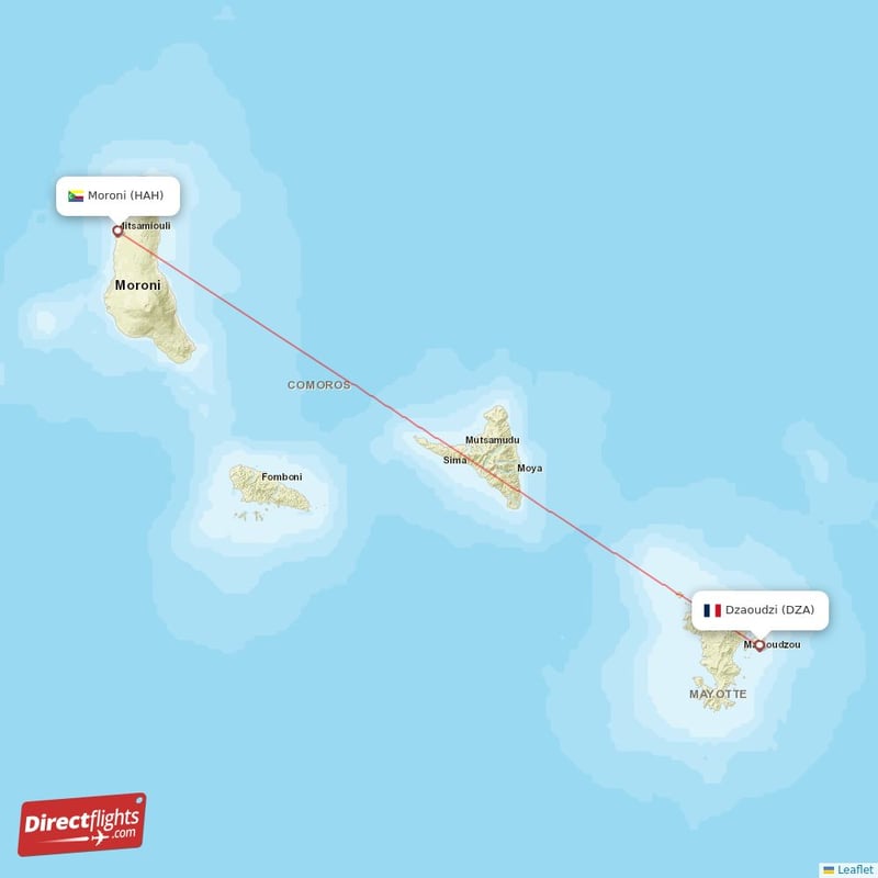 Direct flights from Moroni to Dzaoudzi, HAH to DZA non-stop - Directflights.com
