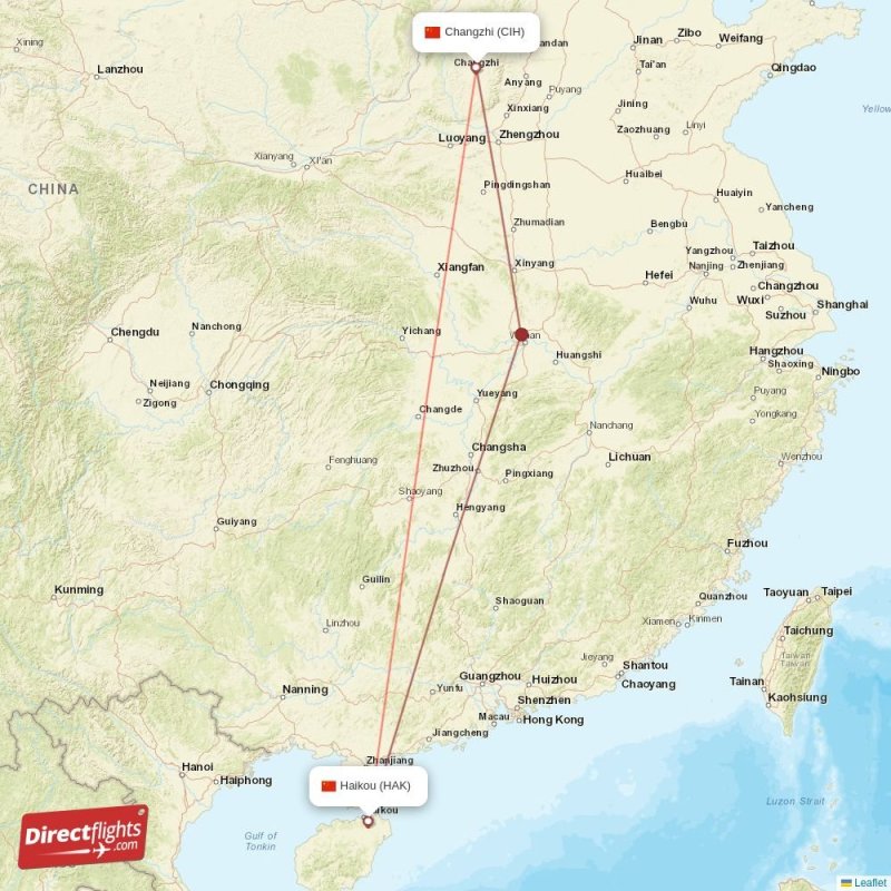 Direct flights from Haikou to Changzhi (HAK-CIH) - Directflights.com