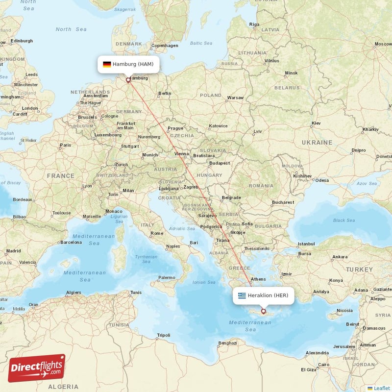 Direct flights from Hamburg to Heraklion, HAM to HER non-stop - Directflights.com