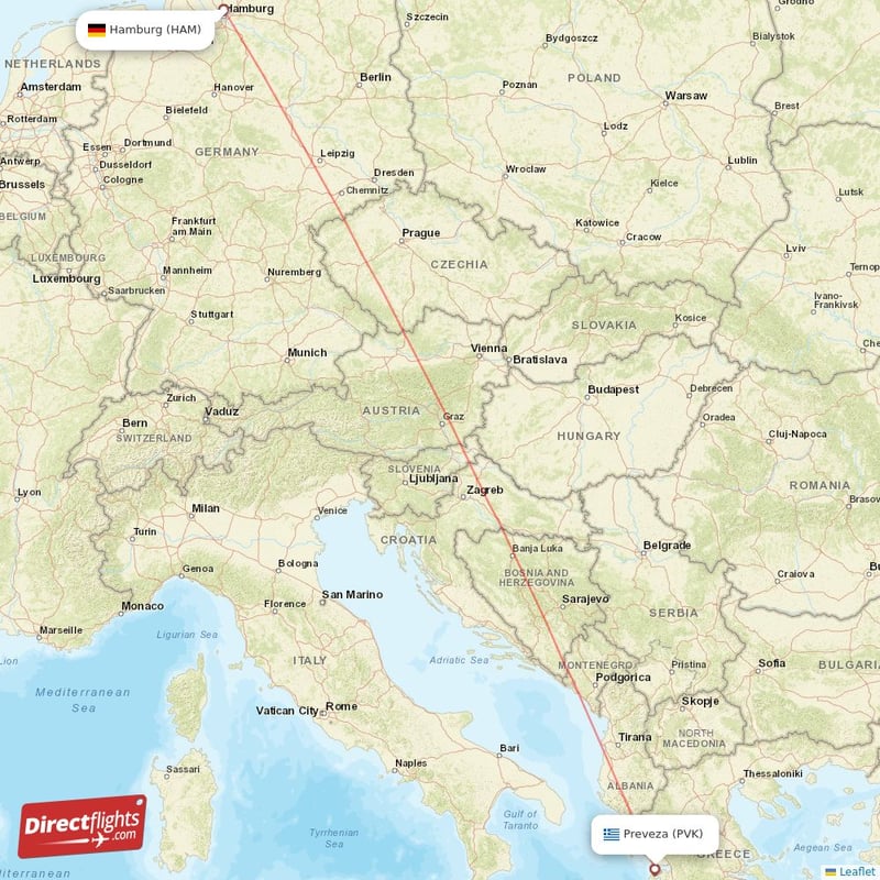Direct flights from Hamburg to Preveza, HAM to PVK non-stop - Directflights.com