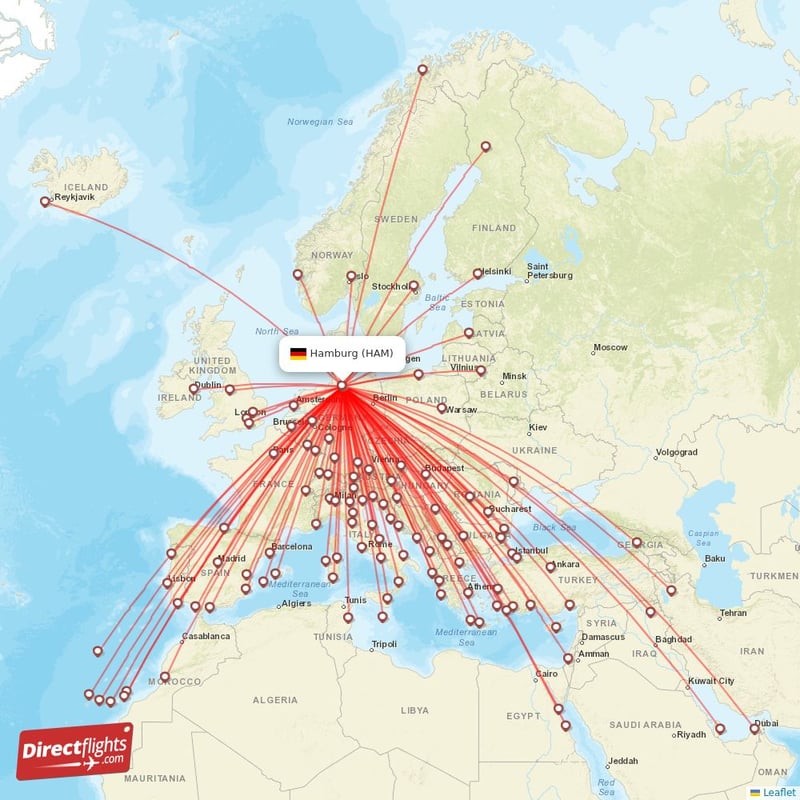 Direct flights from Hamburg - 117 destinations - HAM, Germany - Directflights.com