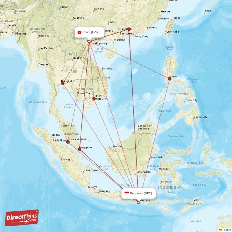 Direct flights from Hanoi to Denpasar, HAN to DPS non-stop - Directflights.com