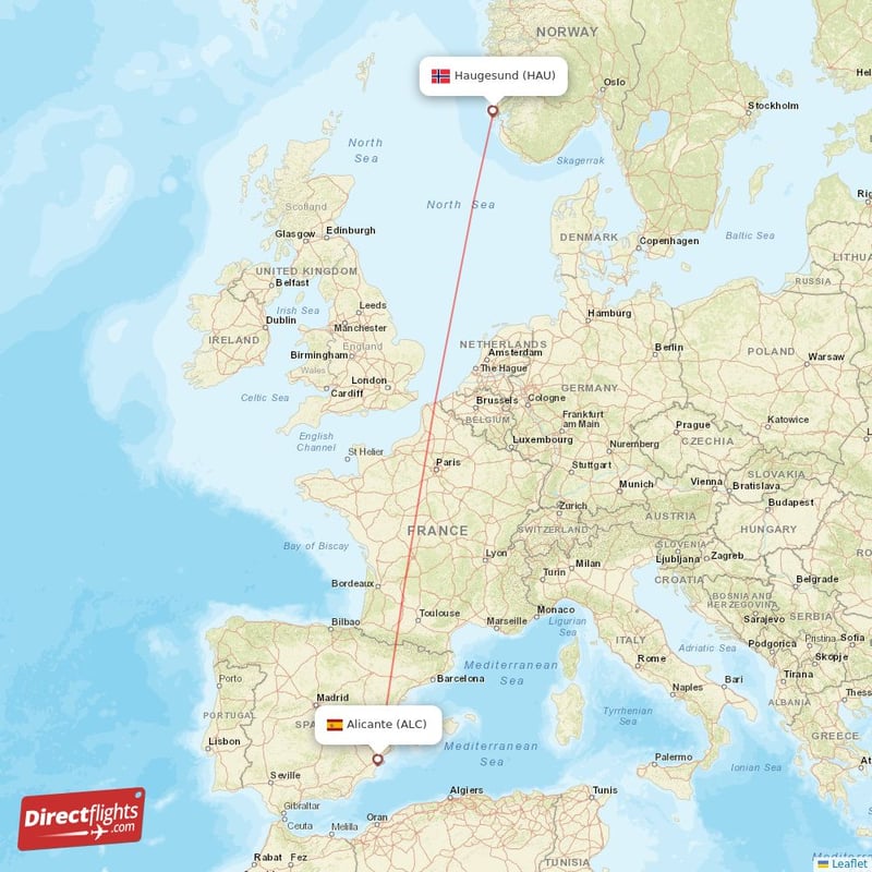 Direct flights from Haugesund to Alicante, HAU to ALC non-stop - Directflights.com