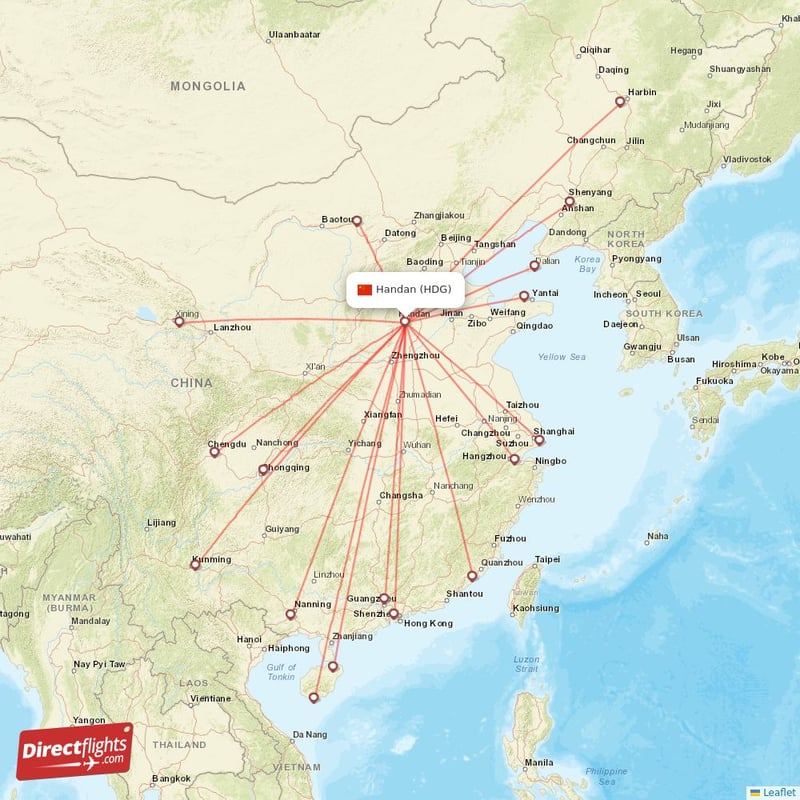 Direct flights from Handan - 17 destinations - HDG, China ...