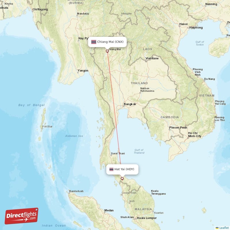 Direct flights from Hat Yai to Chiang Mai, HDY to CNX non-stop - Directflights.com