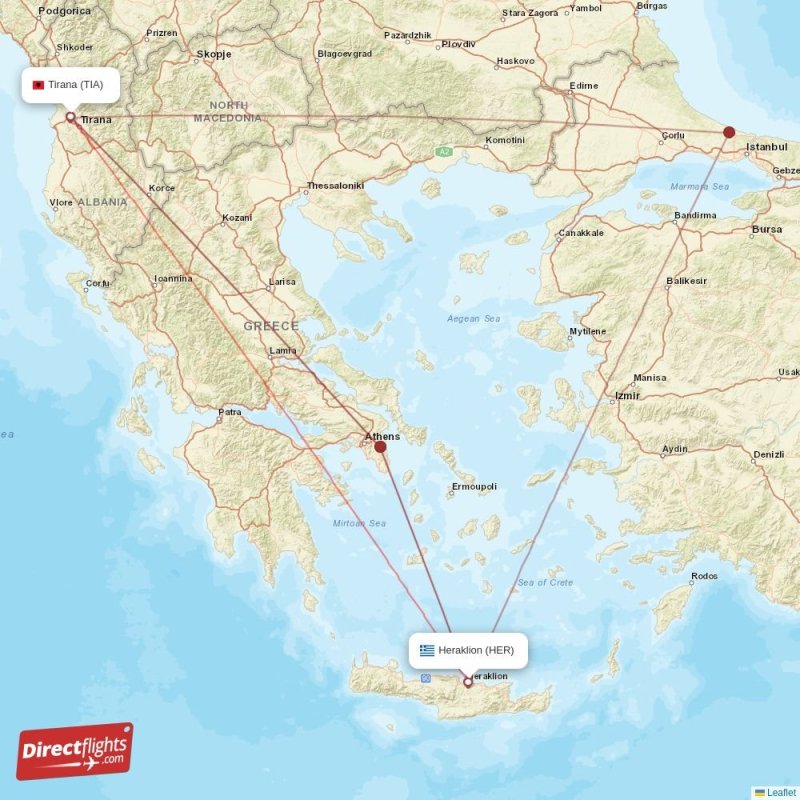 Direct flights from Heraklion to Tirana, HER to TIA non-stop ...