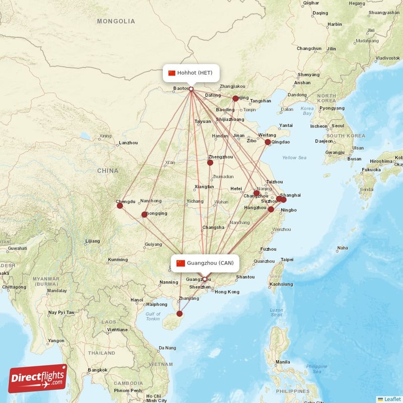 Direct flights from Hohhot to Guangzhou, HET to CAN non-stop ...