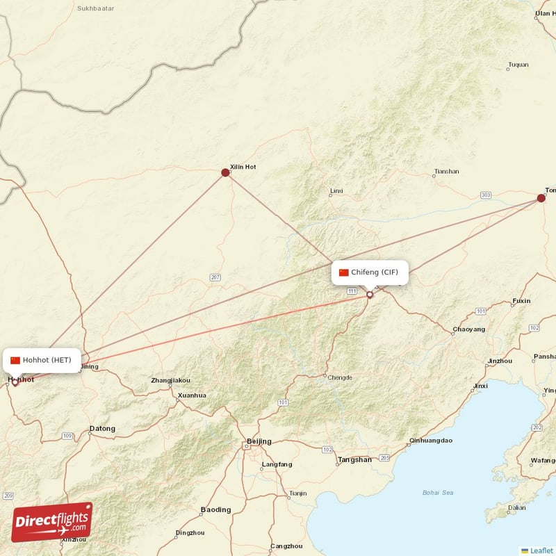 Direct flights from Hohhot to Chifeng, HET to CIF non-stop ...