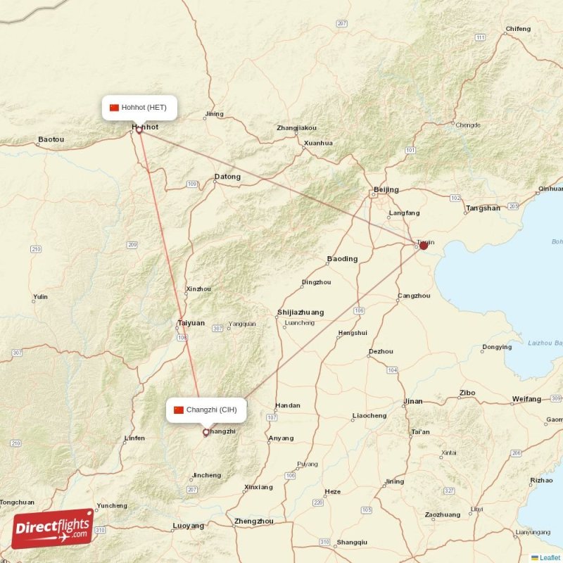 Direct flights from Hohhot to Changzhi, HET to CIH non-stop ...