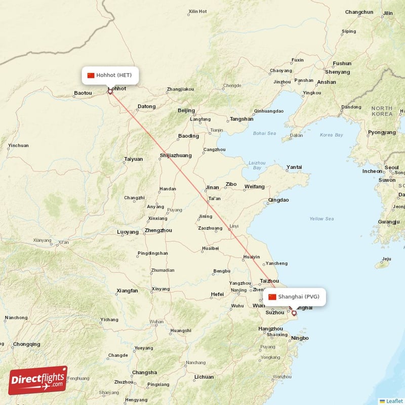 Direct flights from Hohhot to Shanghai, HET to PVG non-stop - Directflights.com