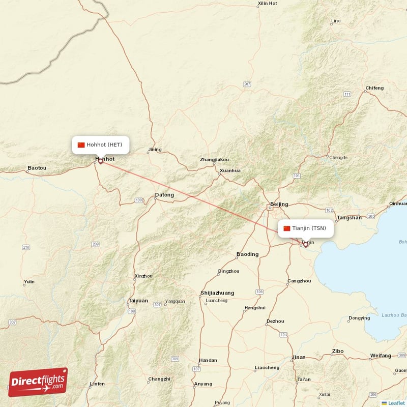 Direct flights from Hohhot to Tianjin, HET to TSN non-stop ...