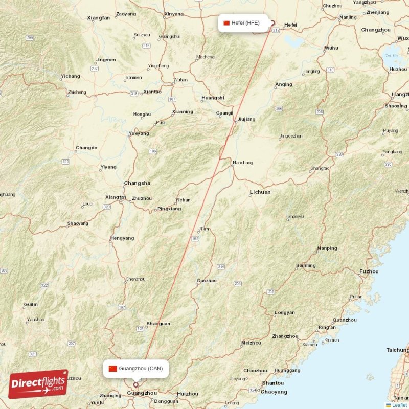 Direct flights from Hefei to Guangzhou, HFE to CAN non-stop ...
