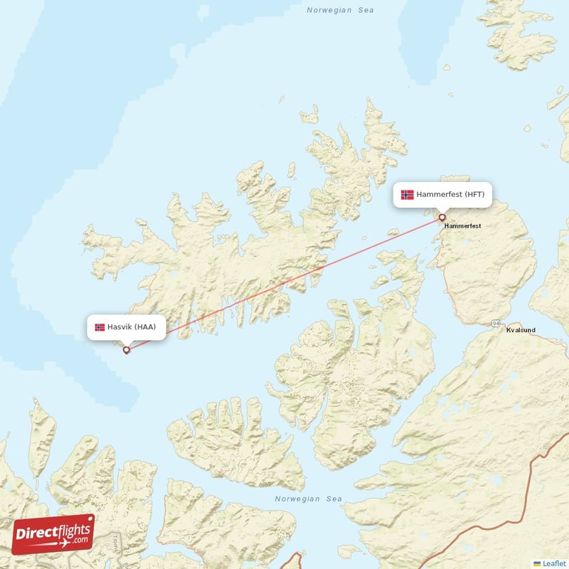 Direct flights from Hammerfest to Hasvik, HFT to HAA non-stop - Directflights.com