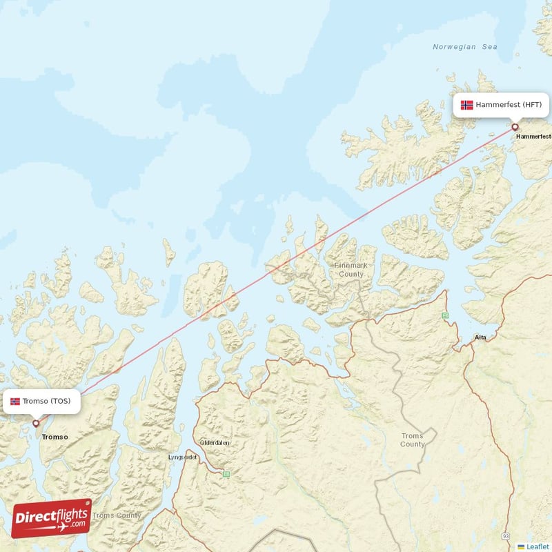 Direct flights from Hammerfest to Tromso, HFT to TOS non-stop - Directflights.com