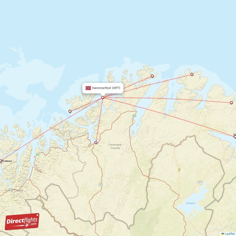 Direct flights from Hammerfest - 7 destinations - HFT, Norway - Directflights.com