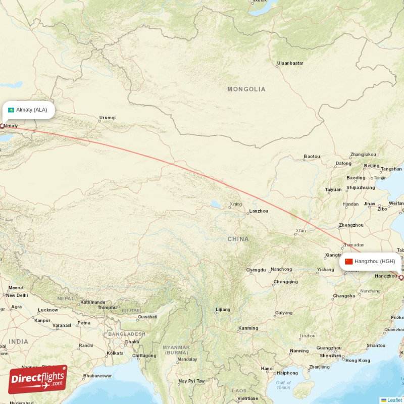 Direct flights from Hangzhou to Almaty (HGH-ALA) - Directflights.com