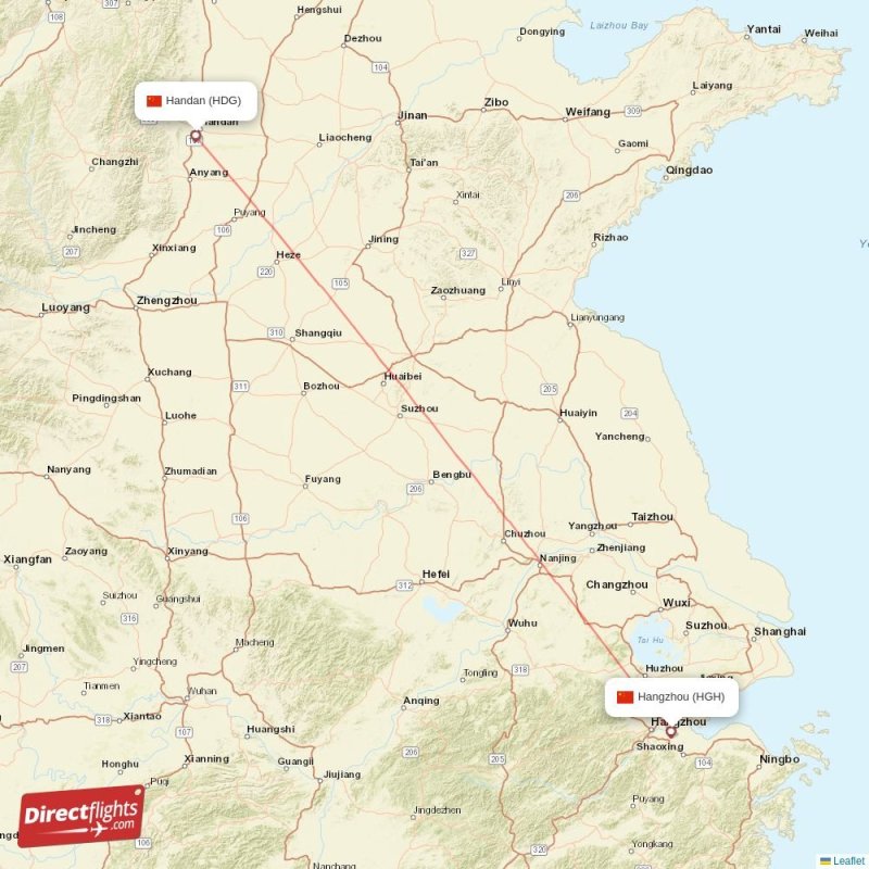Direct flights from Hangzhou to Handan (HGH-HDG) - Directflights.com