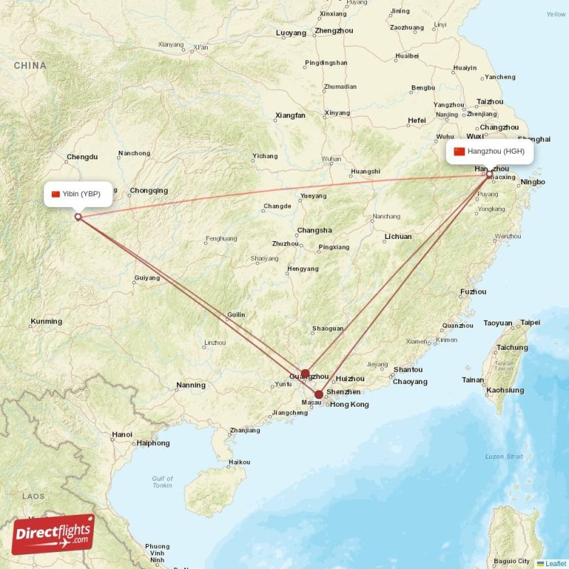 Direct flights from Hangzhou to Yibin (HGH-YBP) - Directflights.com