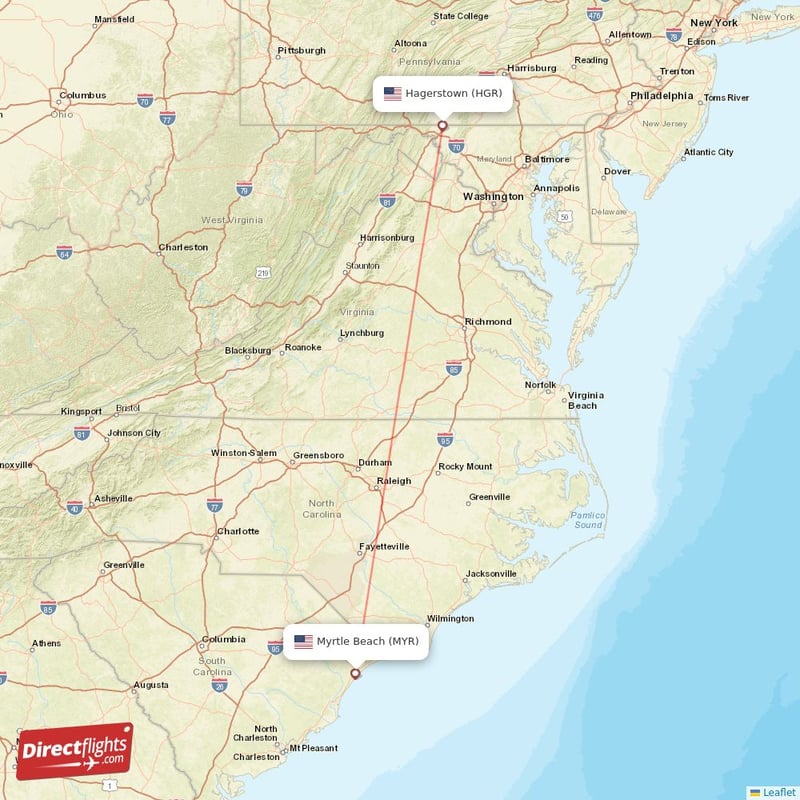 Direct flights from Hagerstown to Myrtle Beach, HGR to MYR non-stop - Directflights.com